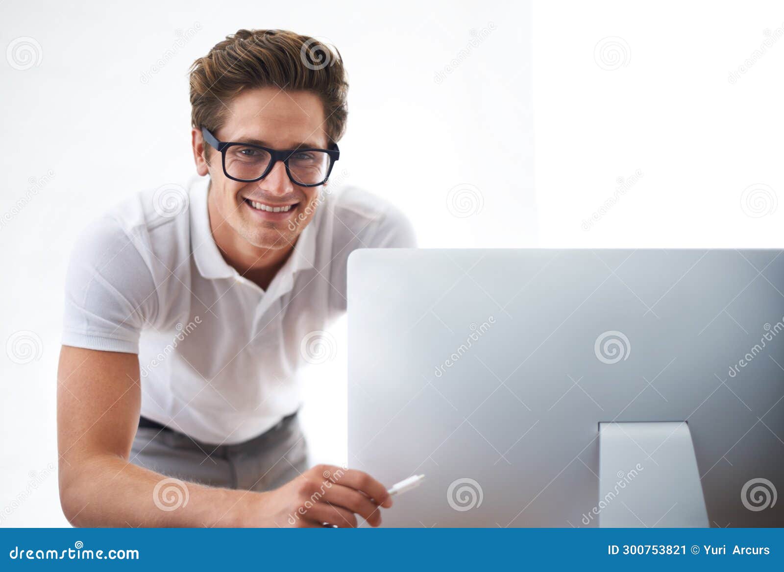 Computer, Happy Man and Portrait of Technician with Cable, Hardware or ...