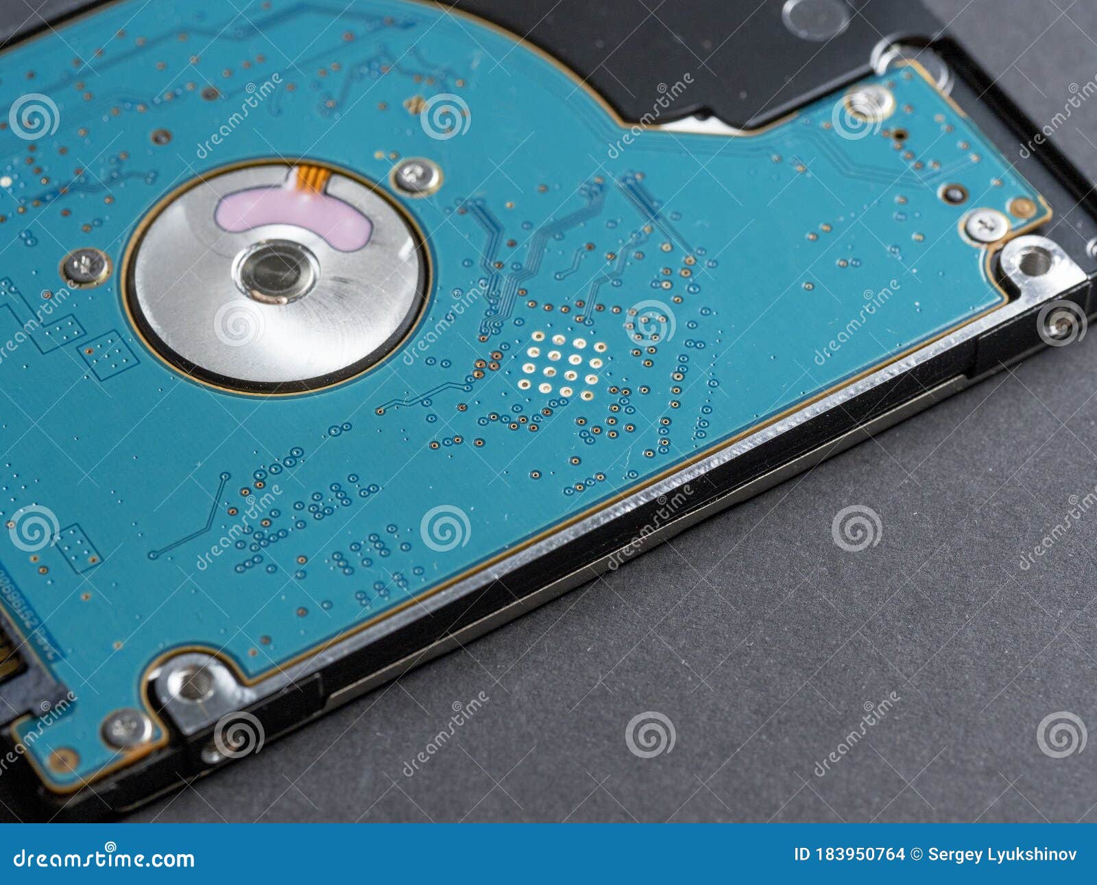 Computer Hard Disk Bottom View Close Up on a Dark Background Stock ...