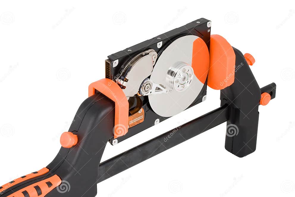 The Computer Hard Disk Clamped in a Manual Clamp Stock Image - Image of ...
