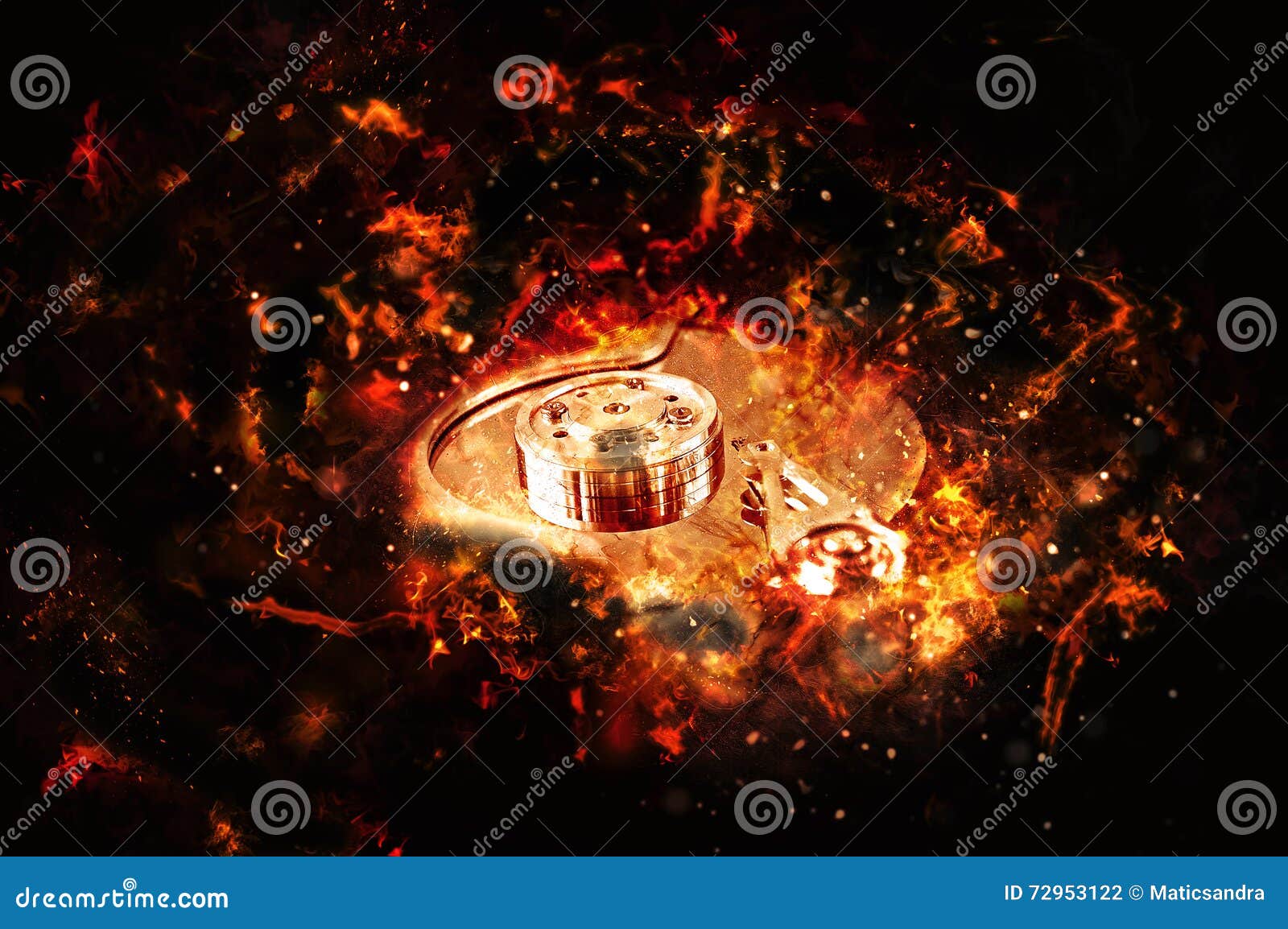 Computer Hard Disk On Fire, Burning In Flames. Royalty-Free Stock Image ...