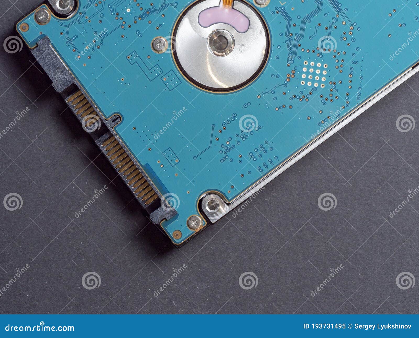 Computer Hard Disk Top View Close Up on a Dark Paper Background Stock ...