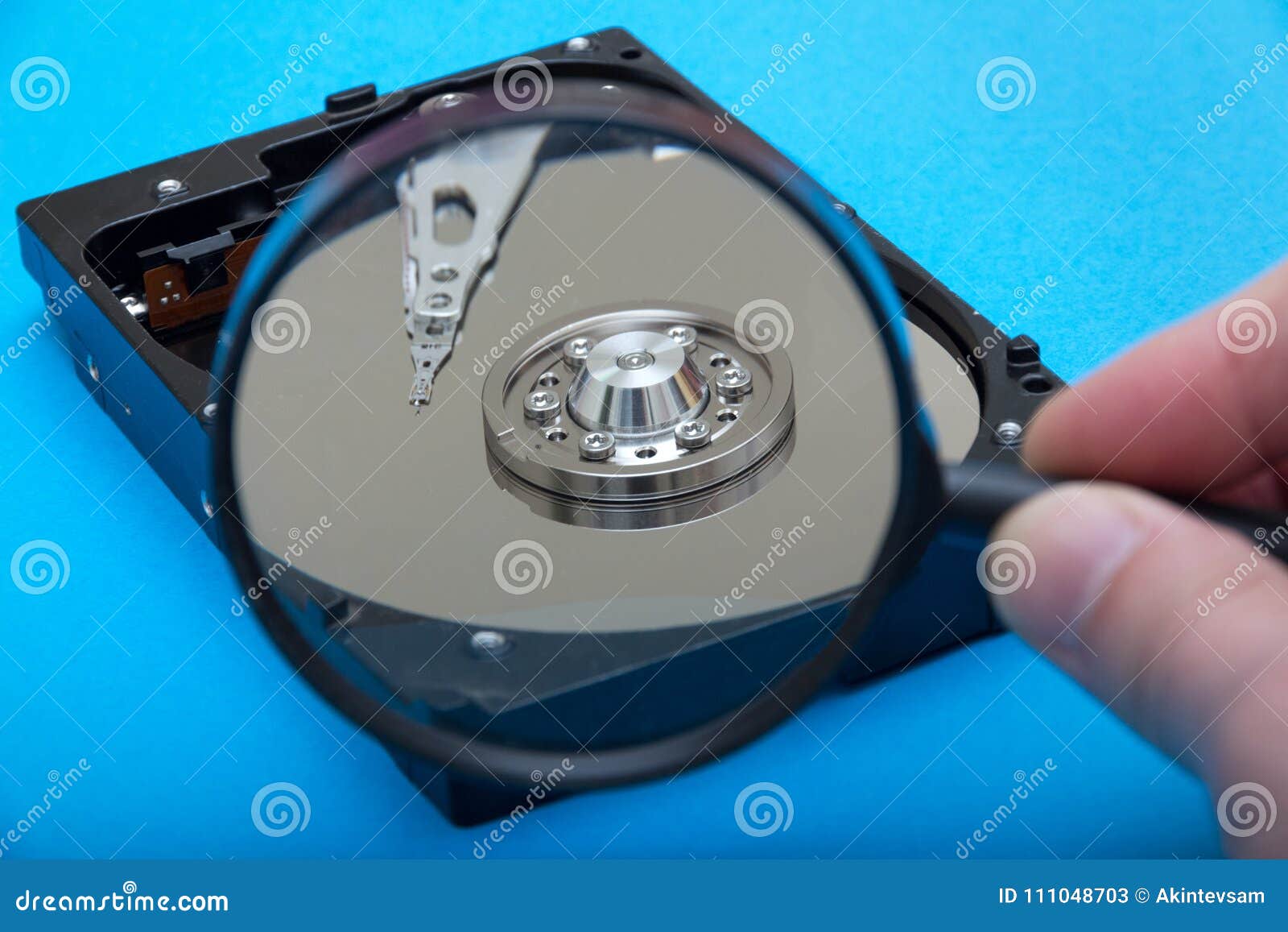 Computer Hard Drive and Magnifying Glass Stock Image - Image of head ...