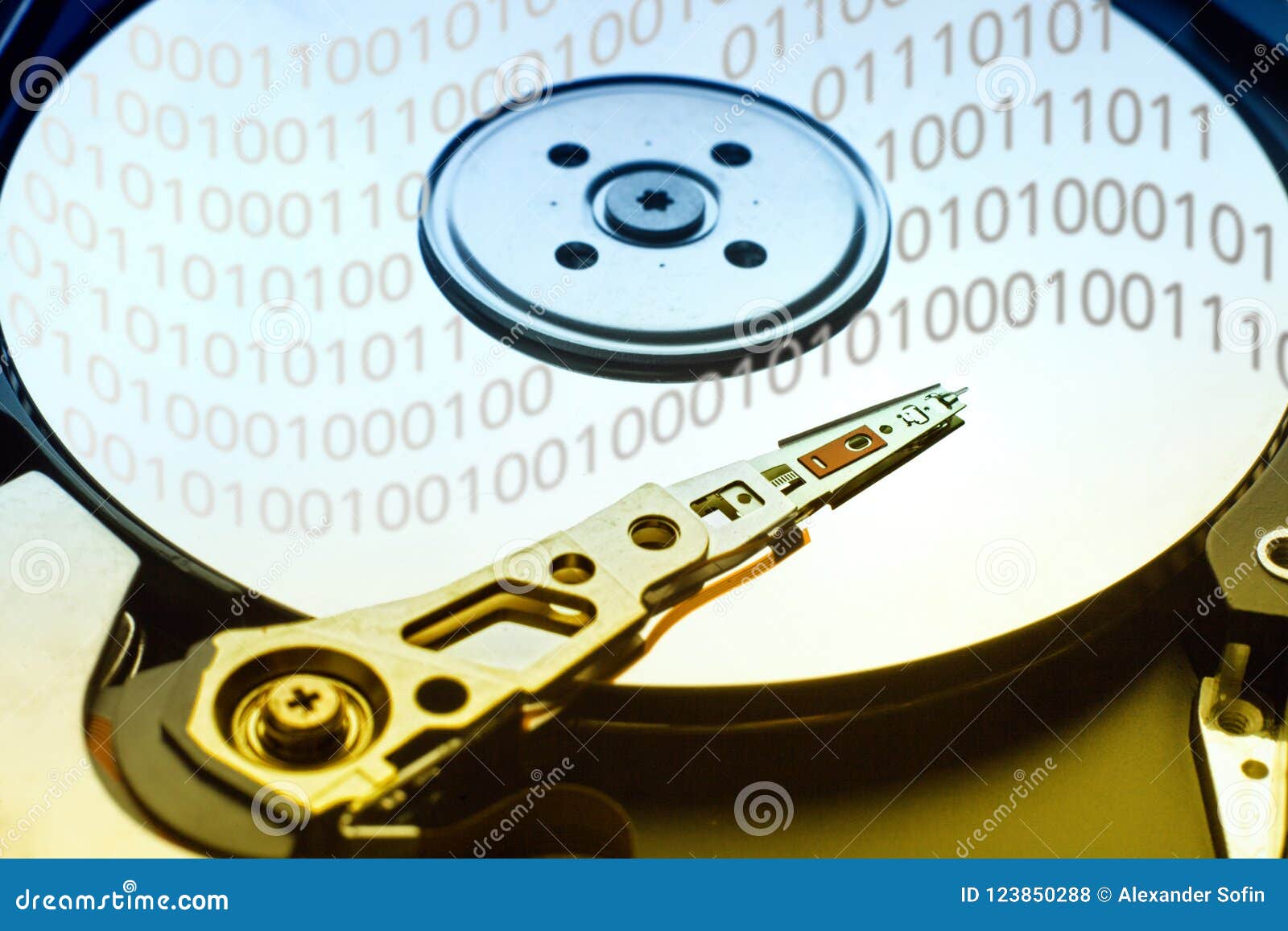 Computer Hard Drive with Reading Head and Digits on it Stock Photo ...