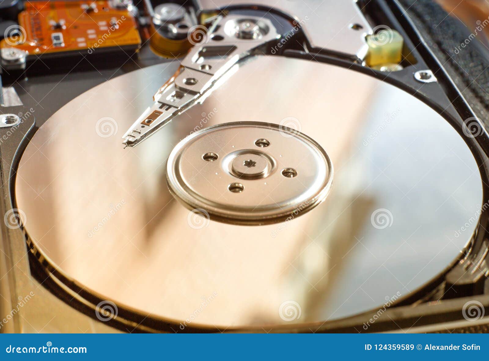 Computer Hard Drive with Reading Head Stock Image - Image of disk ...