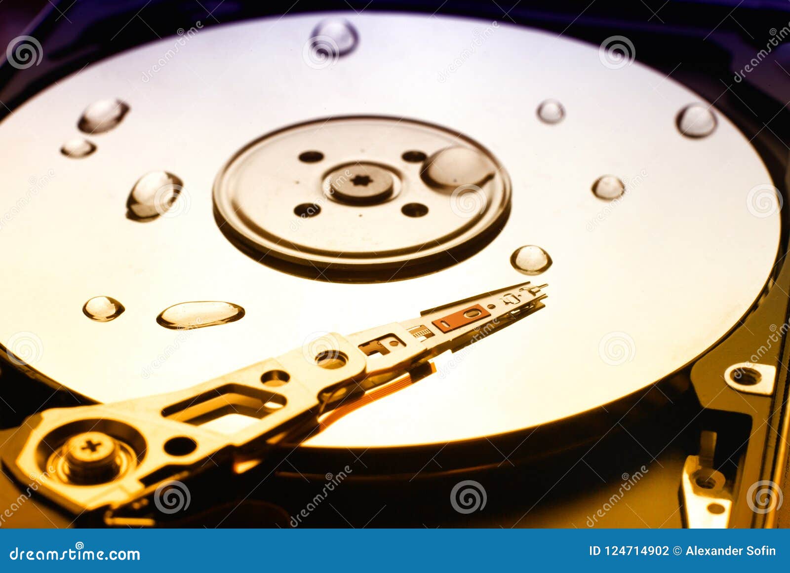 Computer Hard Drive with Reading Head and Water Drops on it Stock Photo ...