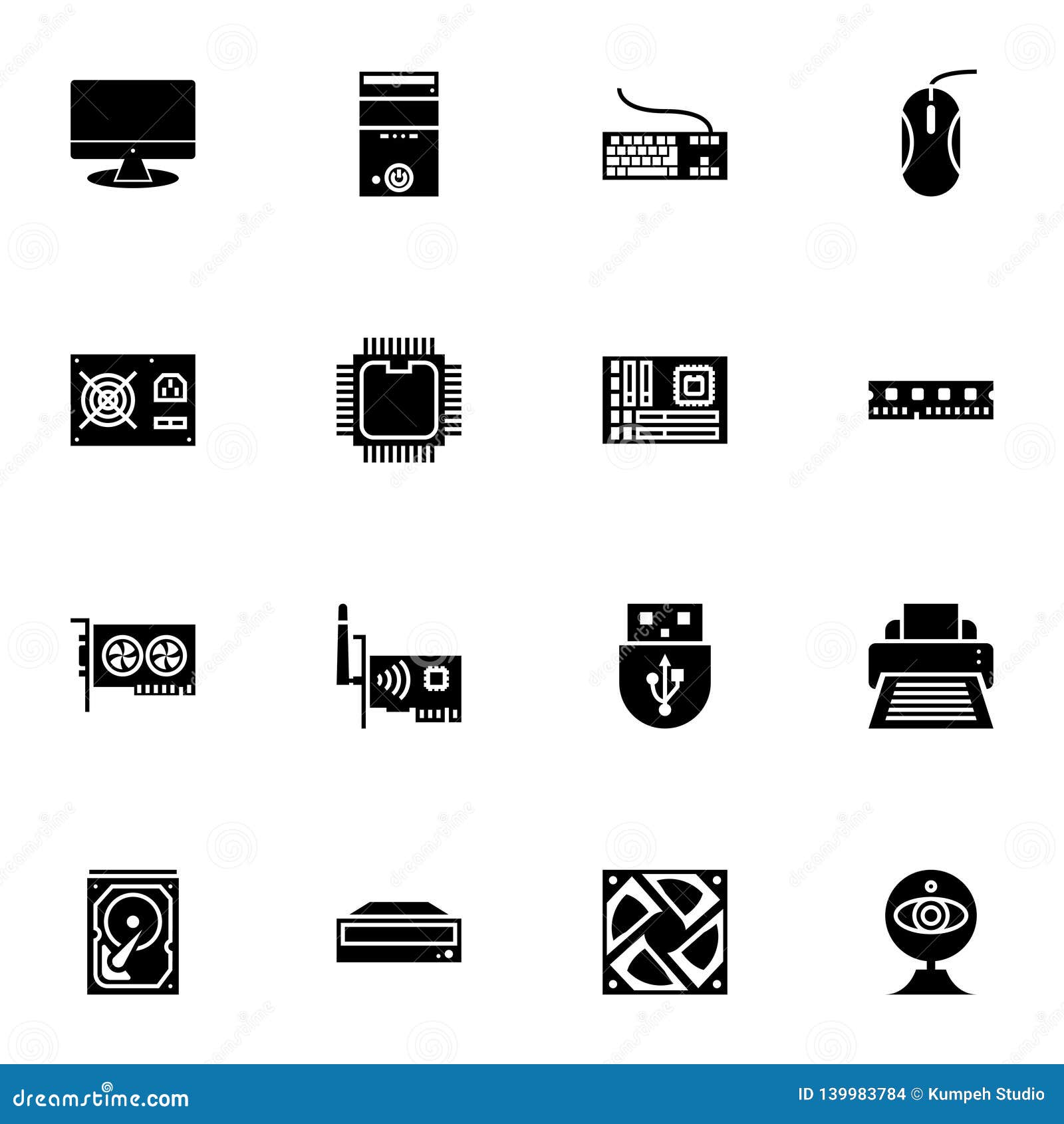 Computer Hardware Icons Set Glyph or Solid Style Vector Illustration ... Computer Hardware Icons Set Glyph or Solid Style Vector Illustration ...