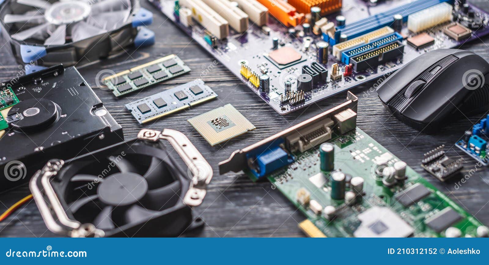 Computer Hardware Configuration is Laid Out on a Dark Background ...