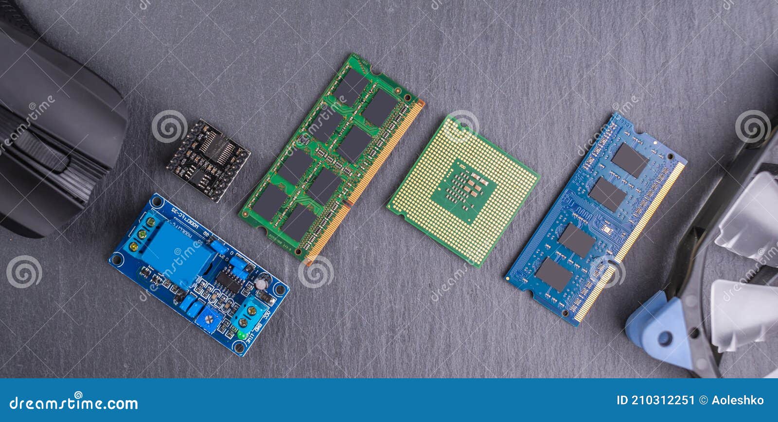 Computer Hardware Configuration is Laid Out on a Dark Background ...