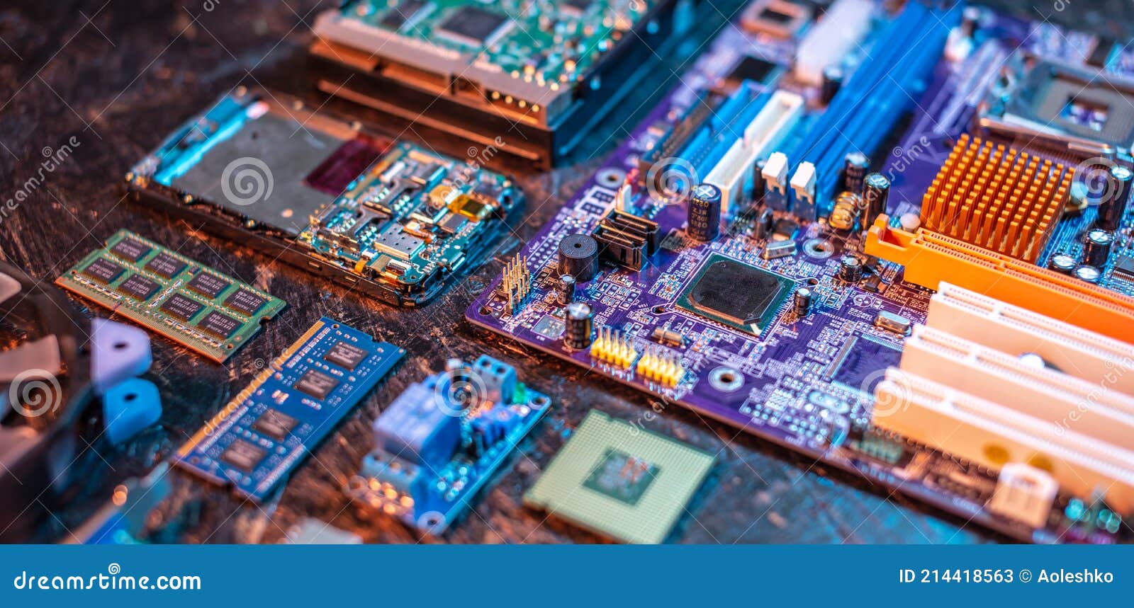 Computer Hardware Configuration is Laid Out on a Dark Background ...