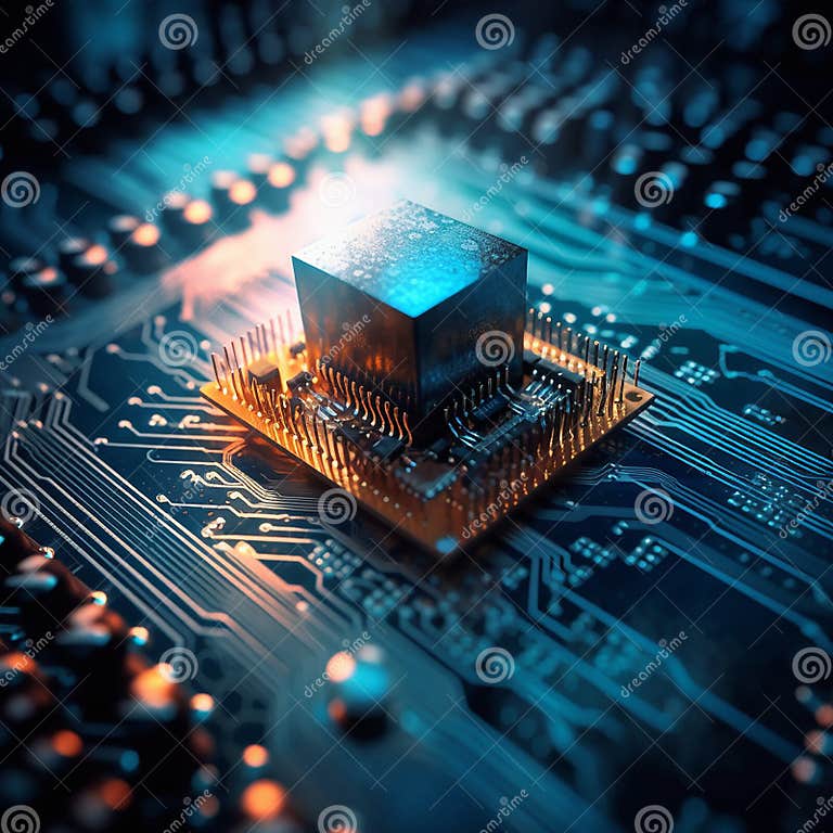 Computer Hardware, CPU and Circuit Board with Microchip, Technology Abstract and Motherboard ...
