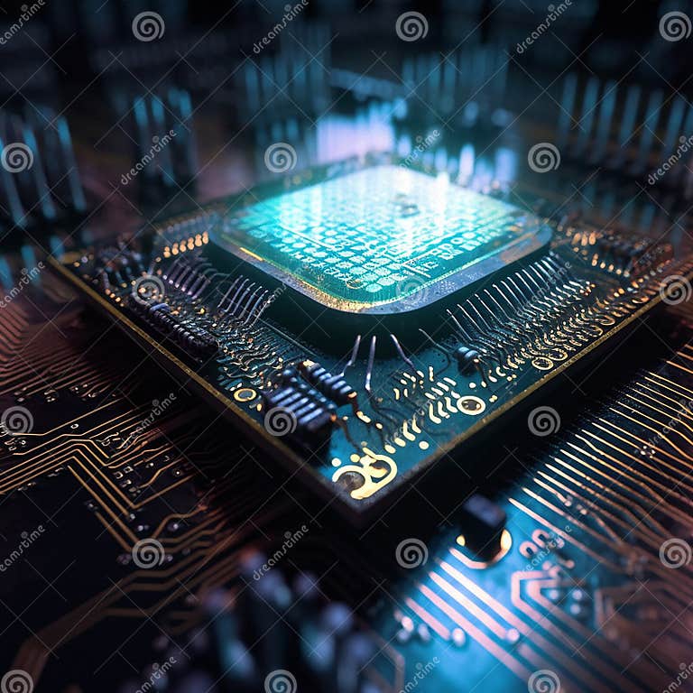 Computer Hardware, CPU and Microchip with Technology Abstract, Processor and Motherboard Closeup ...