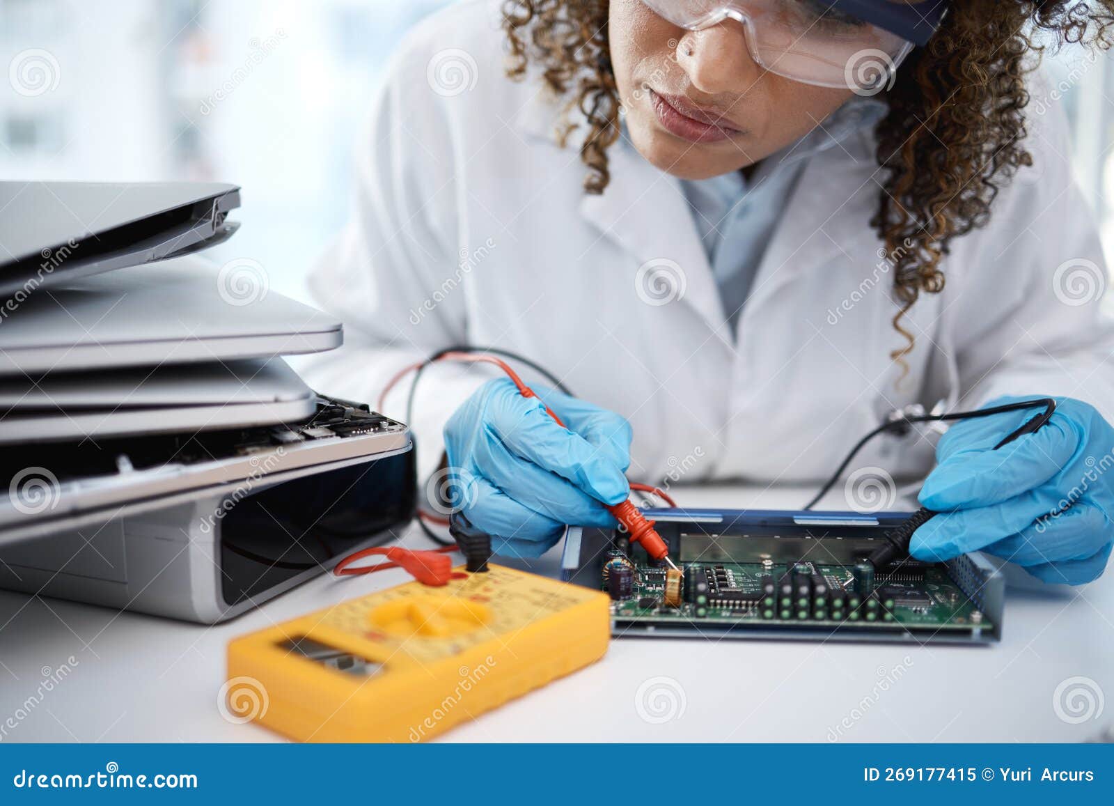Computer Hardware, Diagnostic and Black Woman Electrician Working on ...