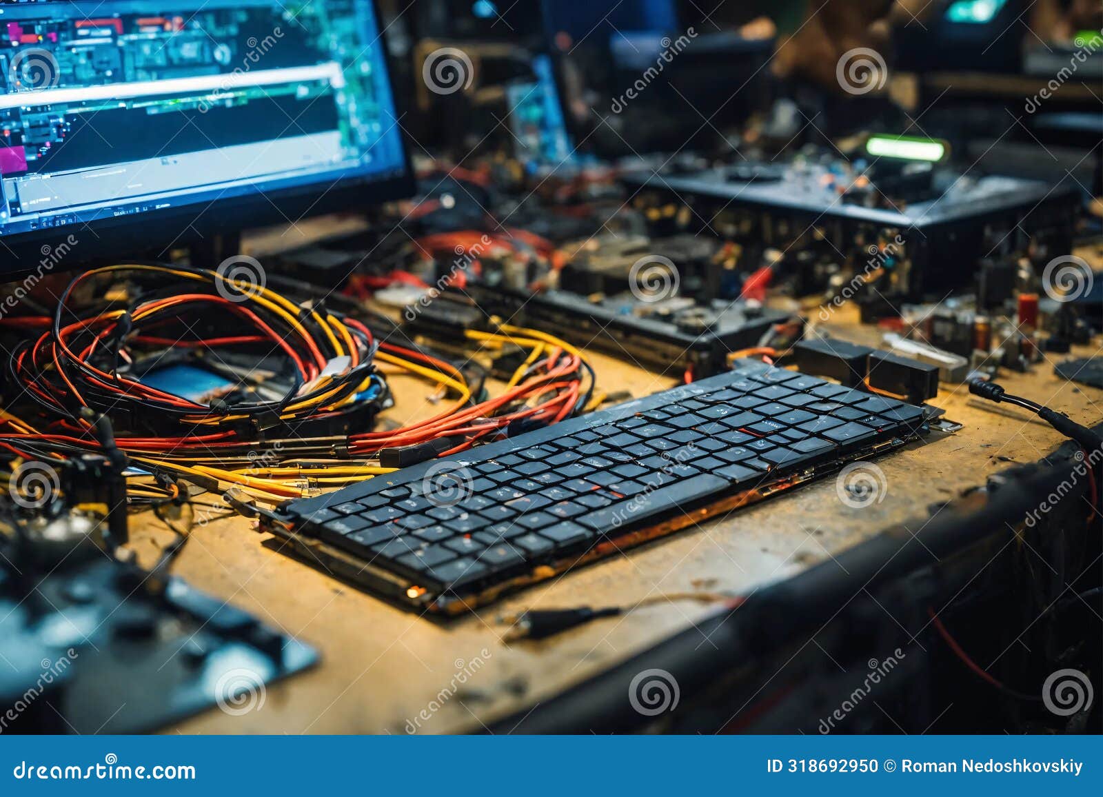 Computer Hardware and Electronics in Repair Workshop Stock Illustration ...