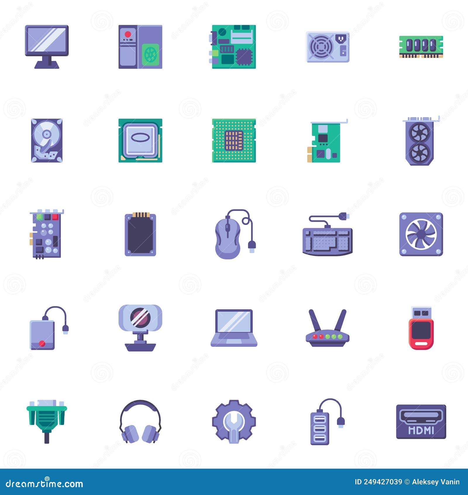 Computer Hardware Flat Icons Set Stock Vector - Illustration of ...
