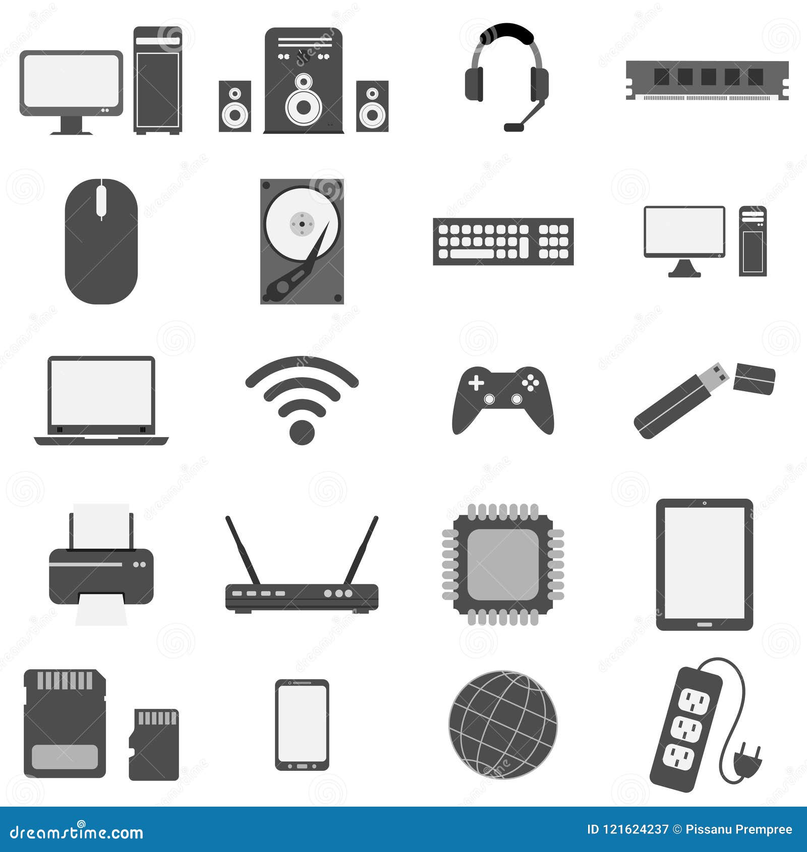 Icon Set of Computer and Hardware Stock Vector - Illustration of ...