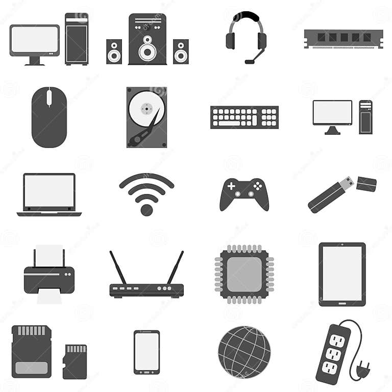 Icon Set of Computer and Hardware Stock Vector - Illustration of ...