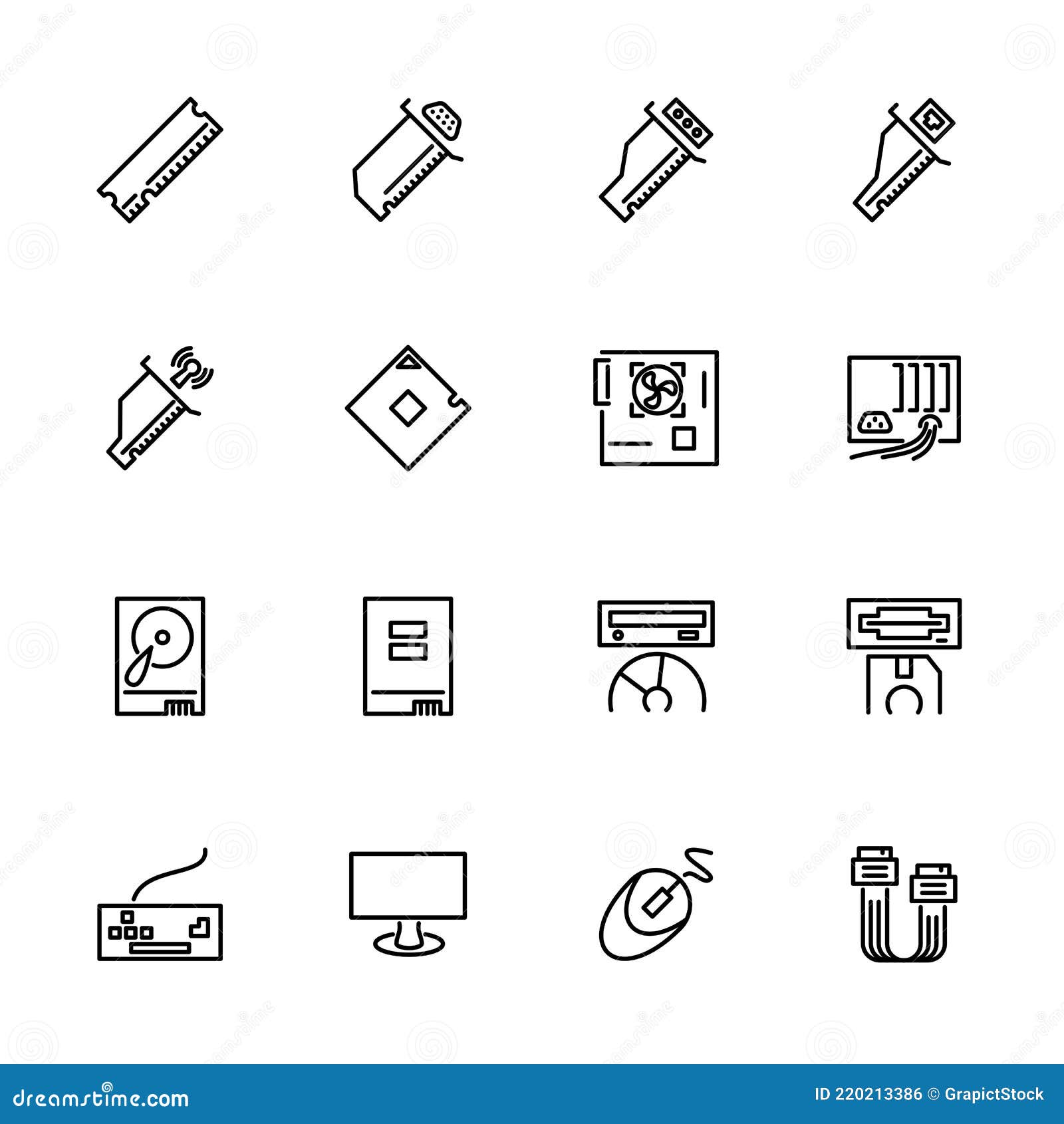 Computer Hardware and Equipment Line Icon Set Stock Vector ...
