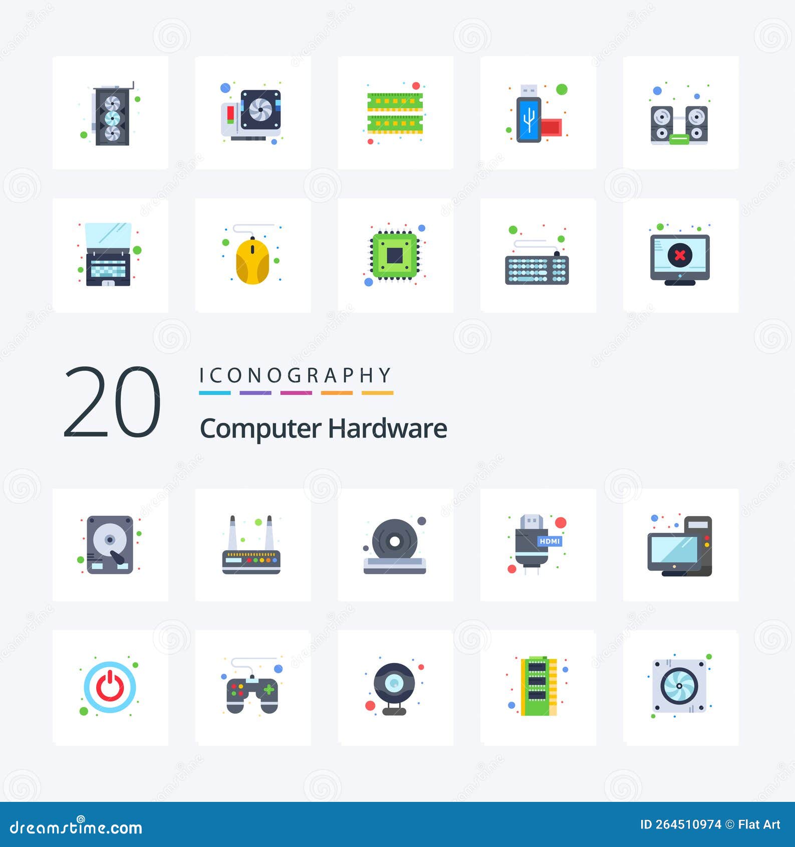 20 Computer Hardware Flat Color Icon Pack Like Power Hardware Quality ...