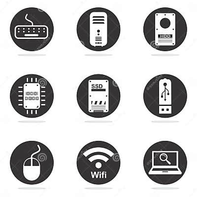 Computer hardware icon set stock vector. Illustration of keyboard ...