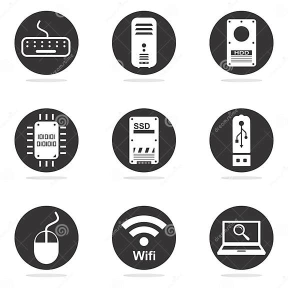 Computer hardware icon set stock vector. Illustration of keyboard ...