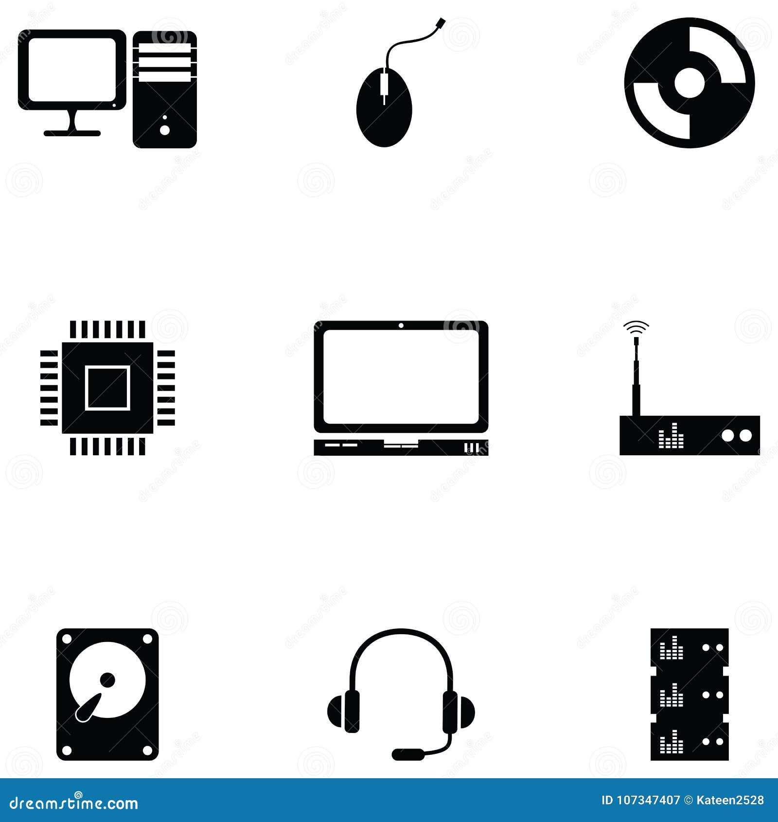 Computer hardware icon set stock vector. Illustration of components ... Computer hardware icon set stock vector. Illustration of components ...