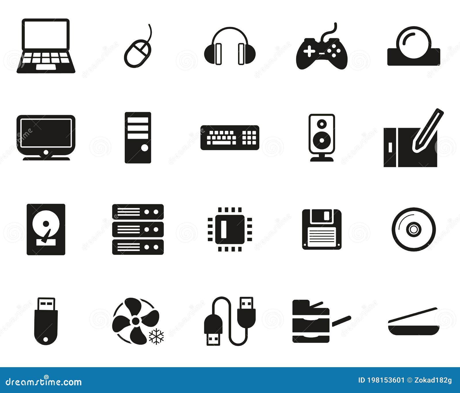 Computer Hardware Icons Black & White Set Big Stock Vector ...