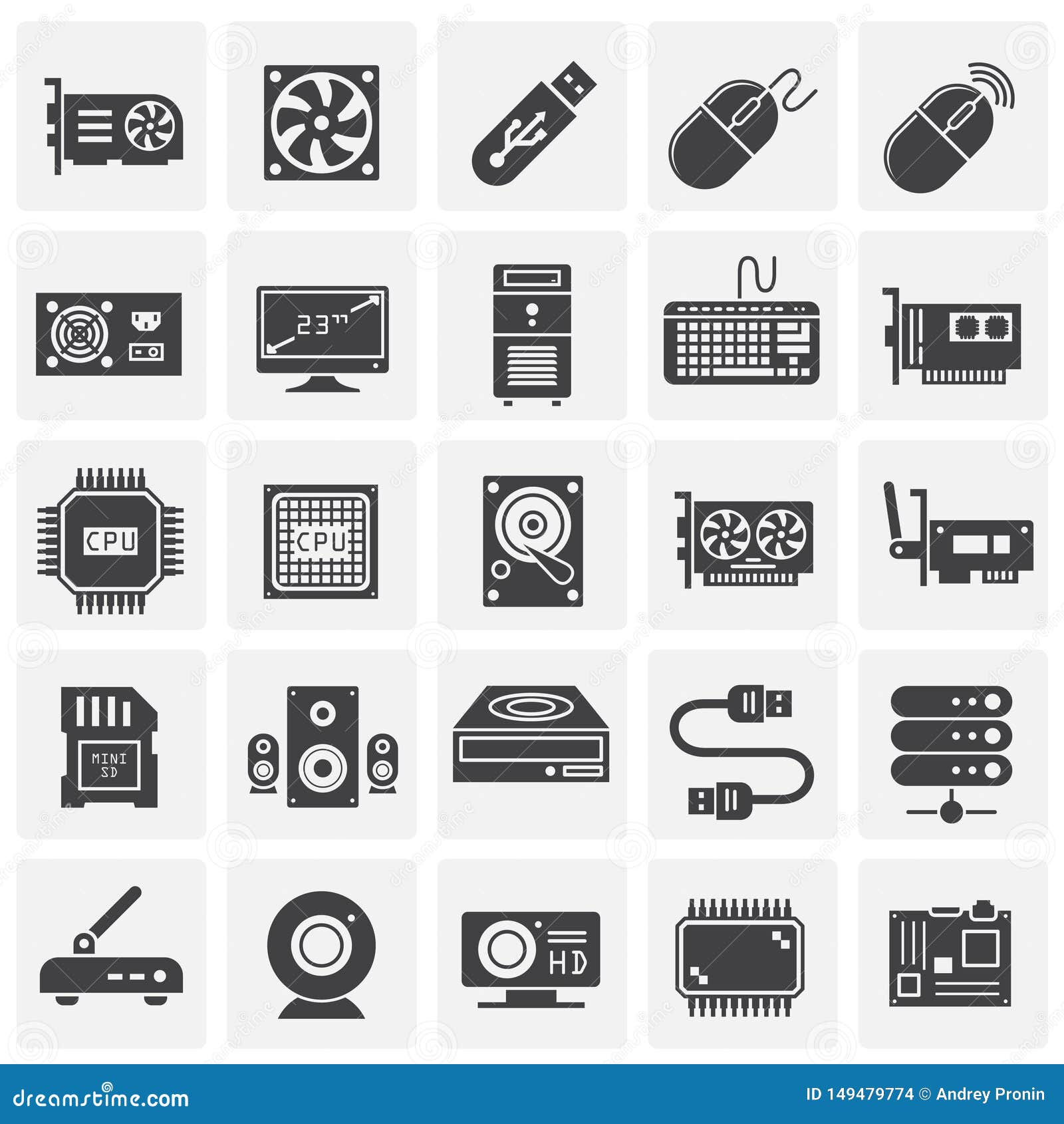 Computer Hardware Icons Set on Background for Graphic and Web Design ...