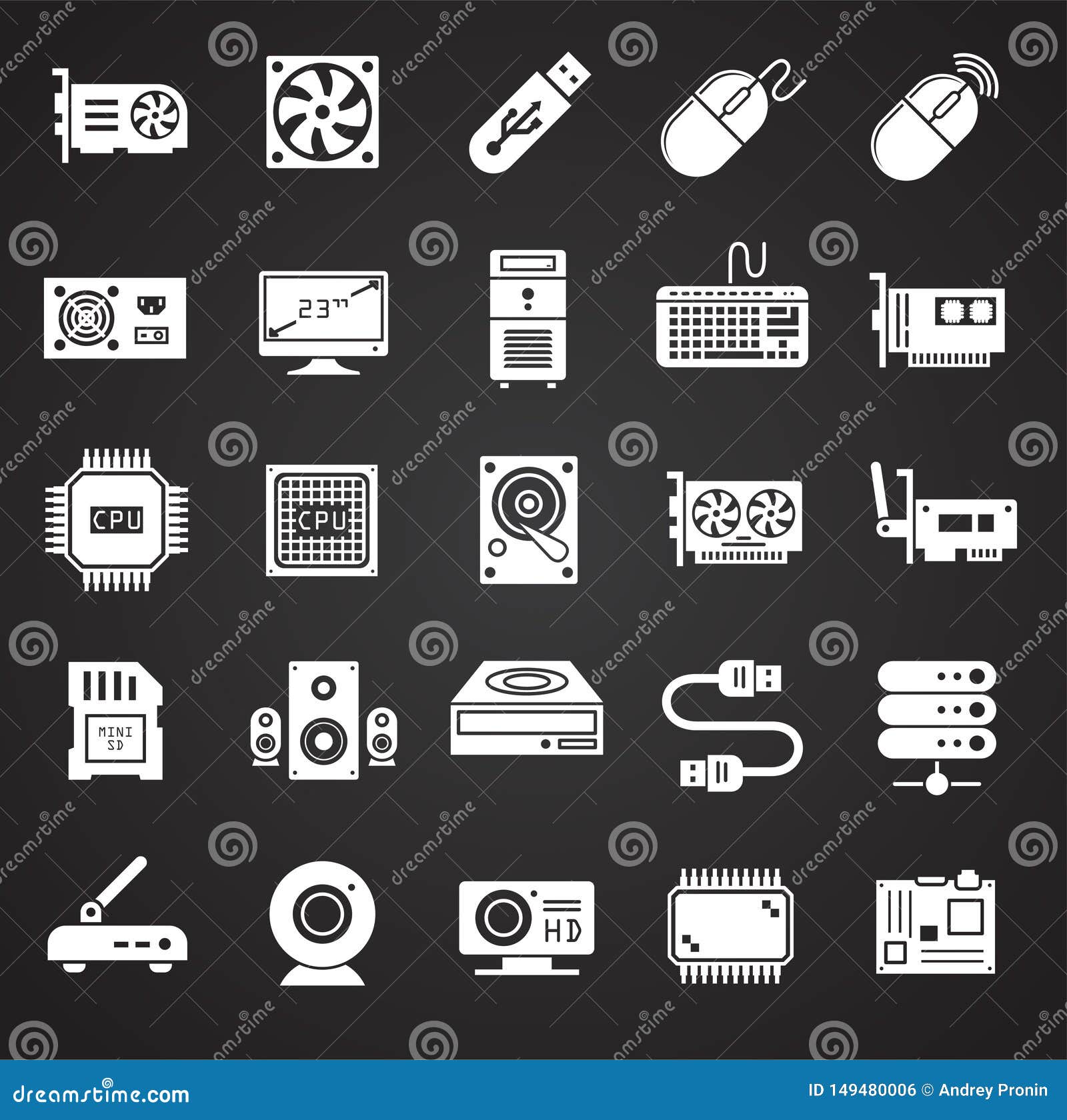 Computer Hardware Icons Set on Background for Graphic and Web Design ...