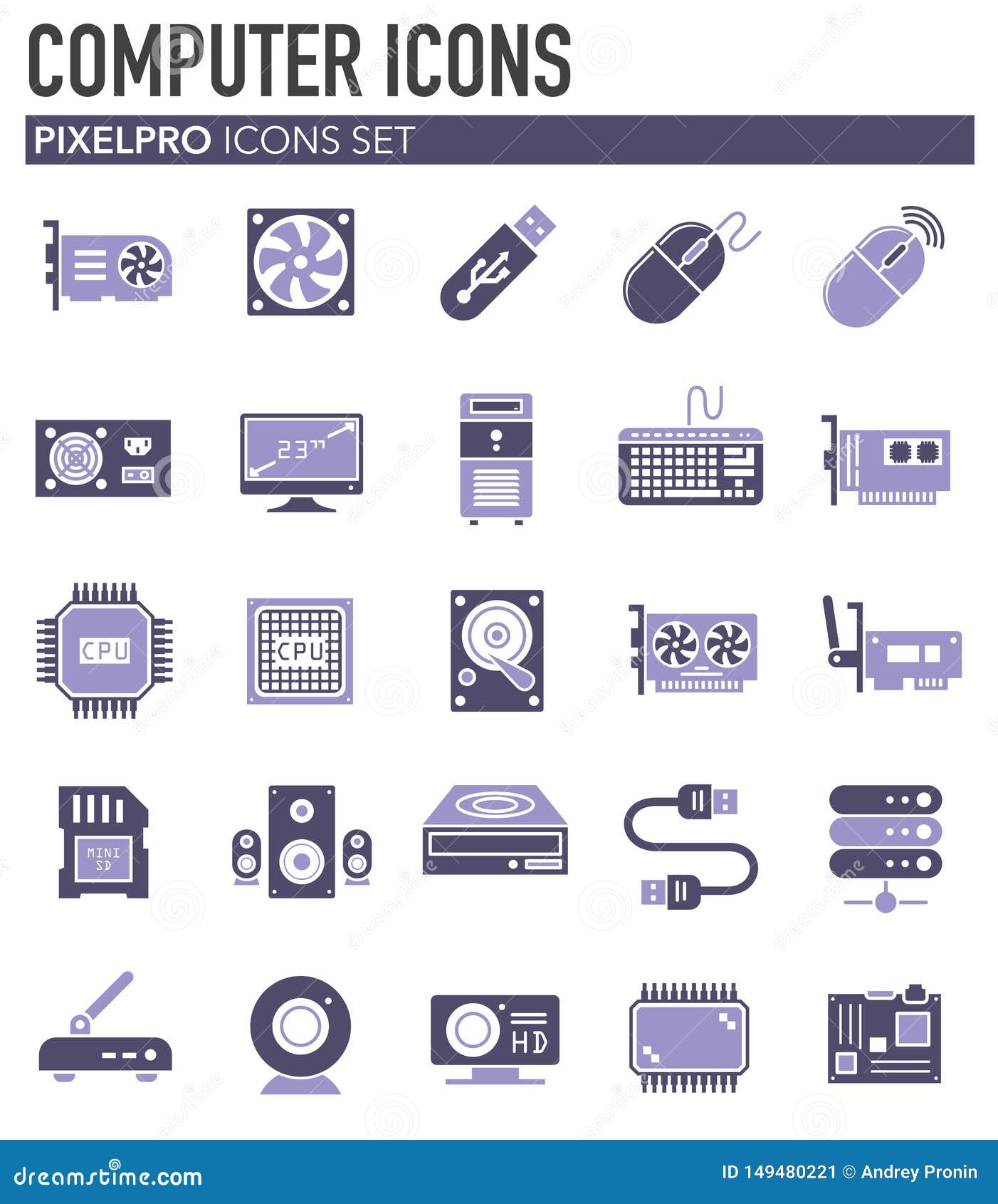 Computer Hardware Icons Set on Background for Graphic and Web Design ...
