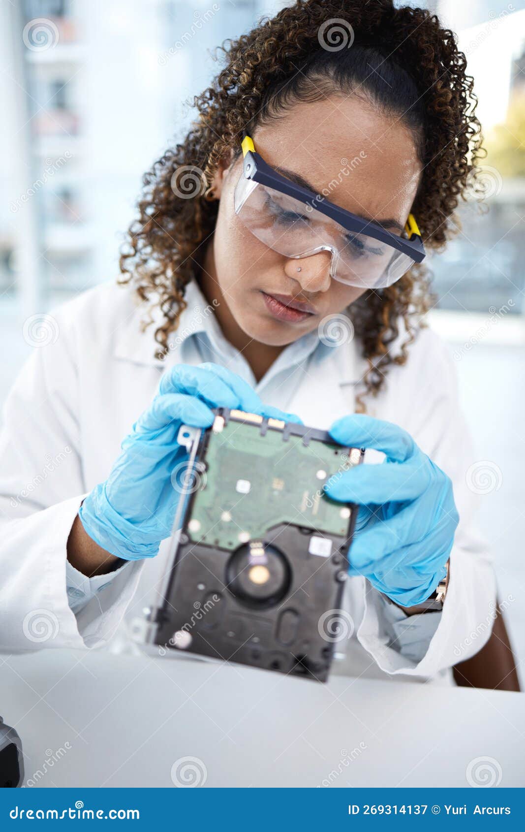Computer Hardware, Inspection and Black Woman Electrician with ...
