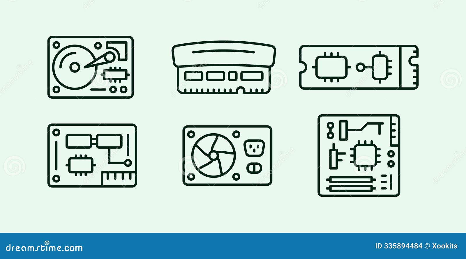 Computer Hardware Internal Parts Line Illustration Icon Set Design ...