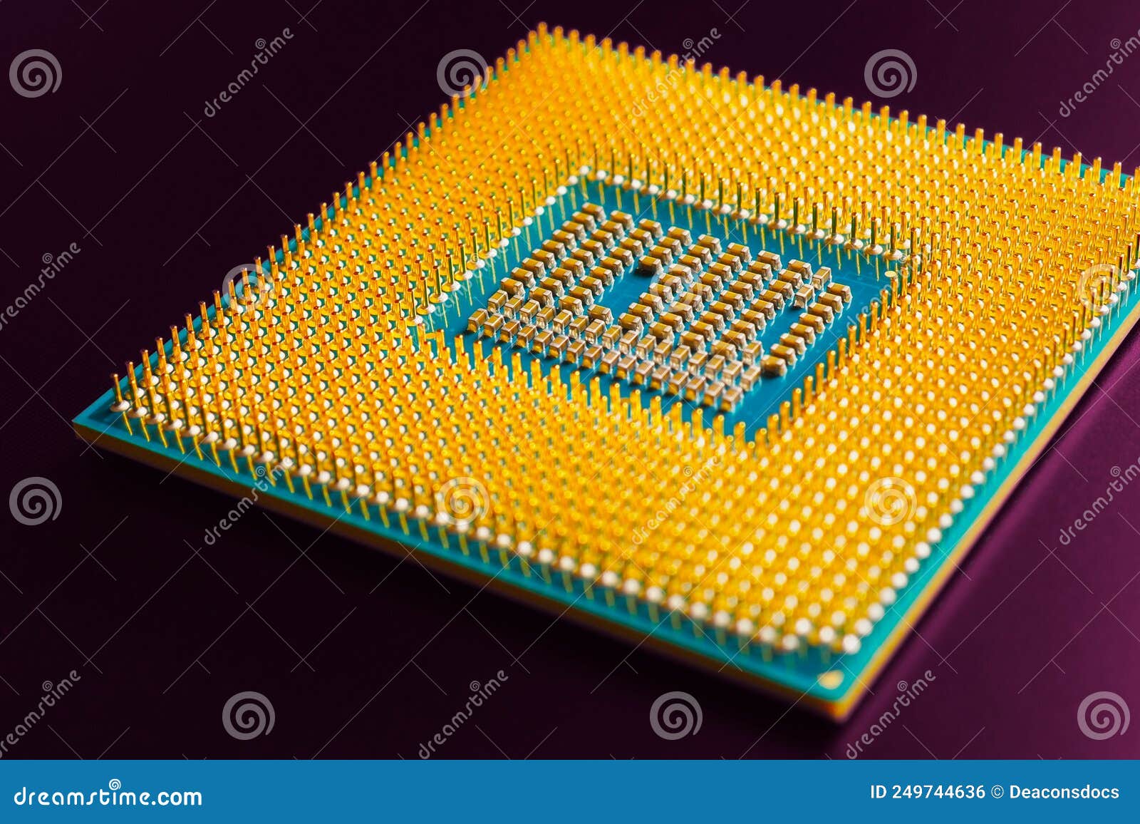 Computer Hardware. Processor Lies on Dark Magenta Glass Surface ...