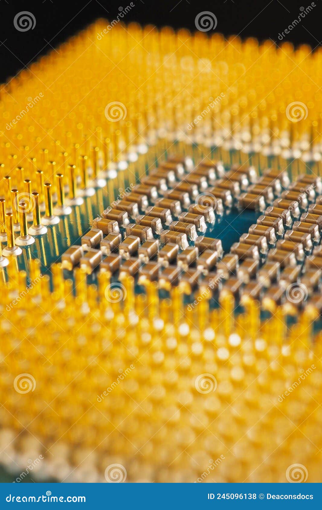 Computer Hardware. Processor Lies on Dark Matte Surface. Closeup. Pins ...