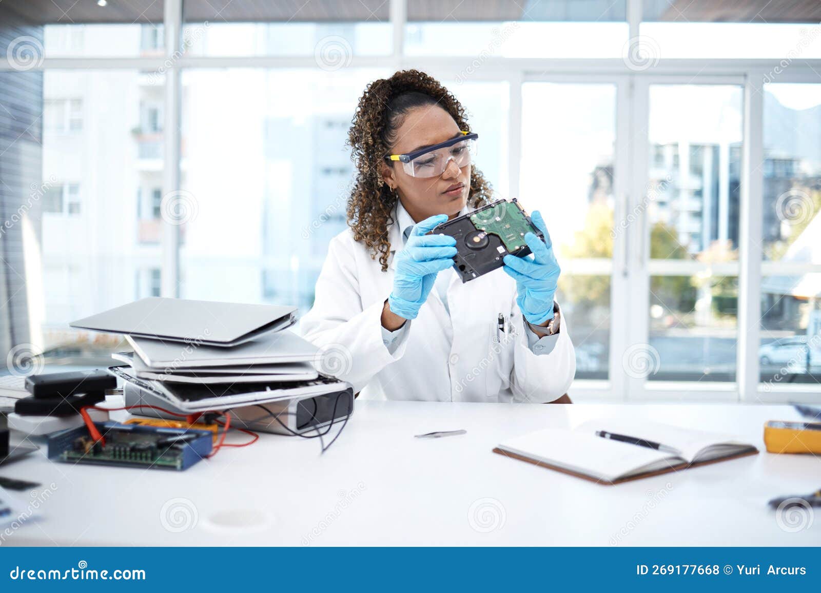 Computer Hardware, Programming and Black Woman Electrician Working on ...