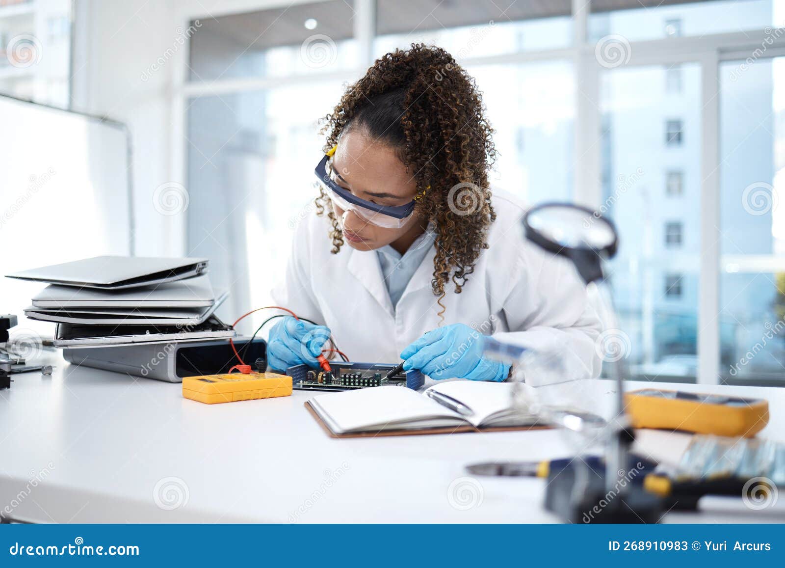 Computer Hardware, Repair and Black Woman Electrician Working on ...