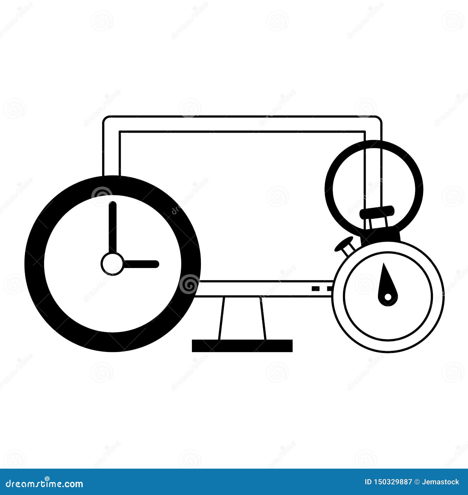 Computer Hardware Screen with Timer and Clock in Black and White Stock ...