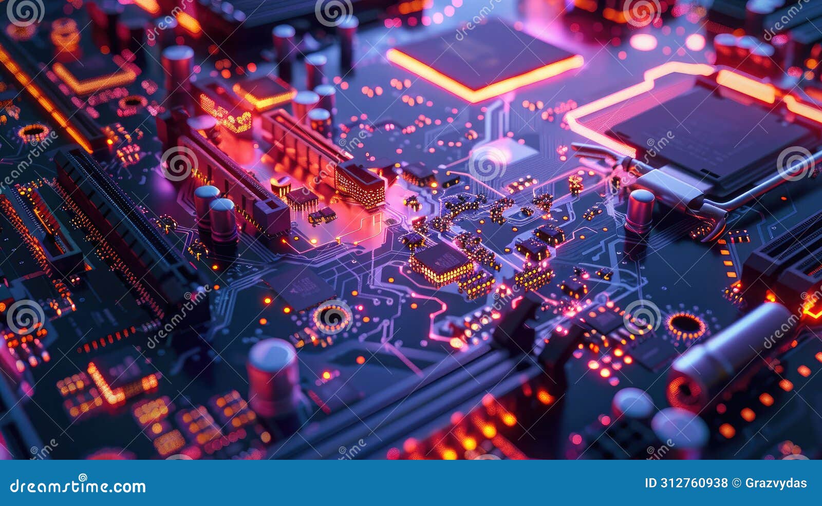 Computer Hardware Technology Concept in Neon Light Stock Illustration ...