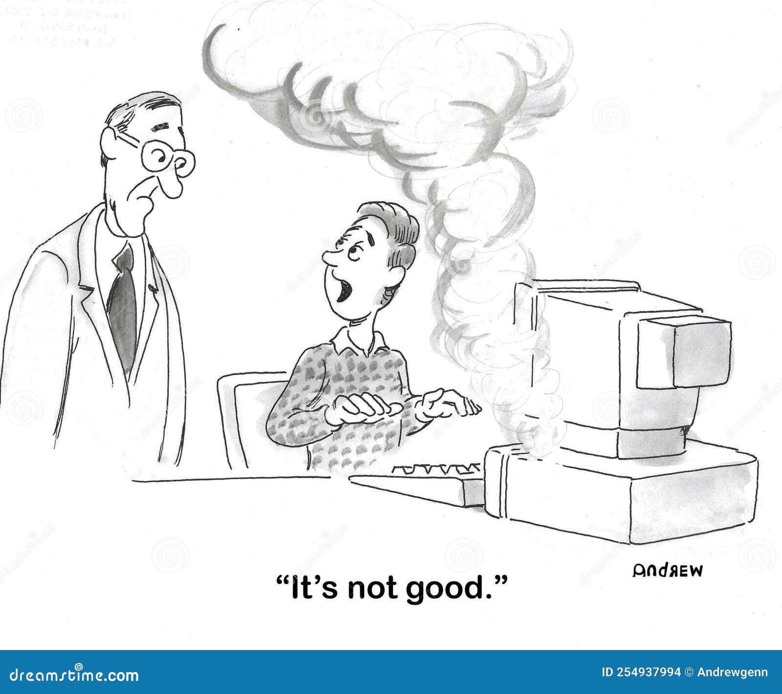 Smoking computer is broken stock illustration. Illustration of drawn ...