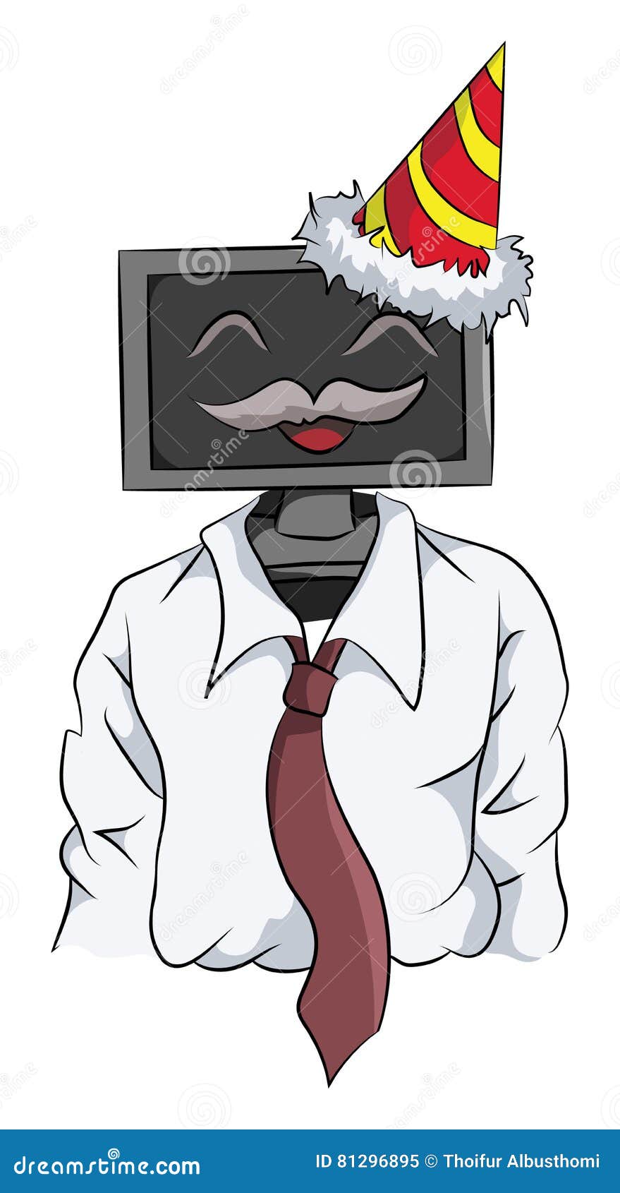 Computer-headed Employee Wearing a Conical Hat Stock Illustration ...