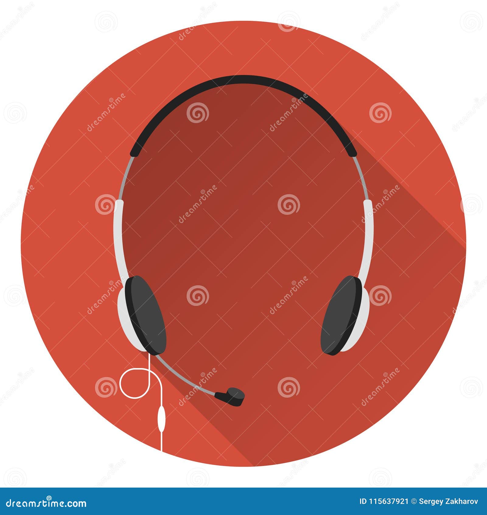 Computer Headphones with Microphone, Orange Background, Flat Style ...