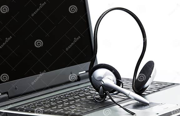 Computer and headset stock image. Image of consultant - 15825743
