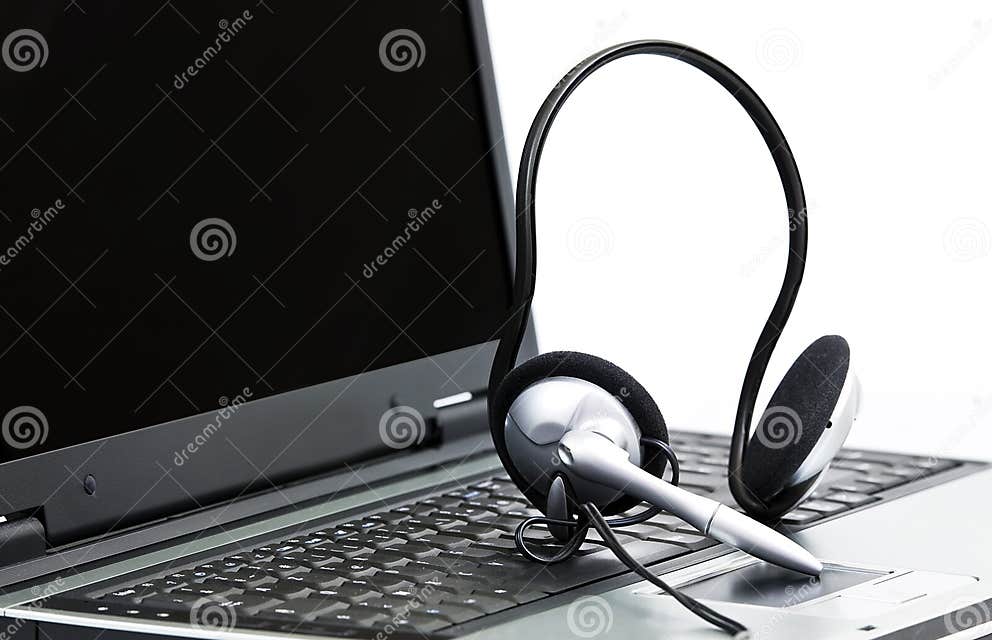 Computer and headset stock image. Image of consultant - 15825743