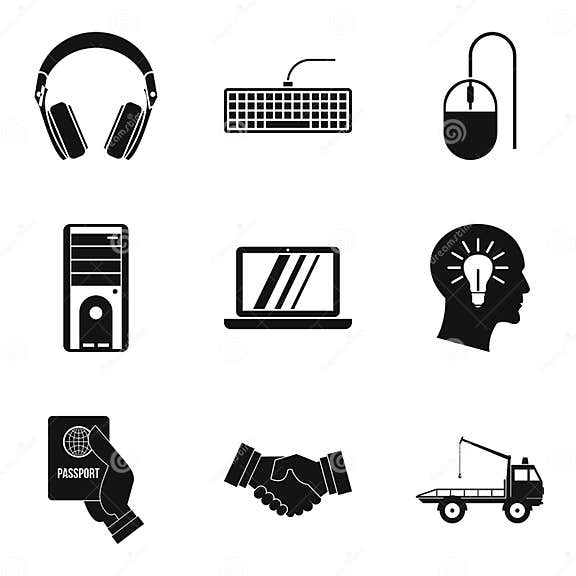 Computer Help Icons Set, Simple Style Stock Vector - Illustration of ...