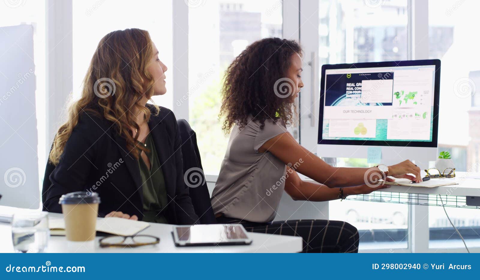 Computer, Help or People in Office Coworking, Talking or Asking ...