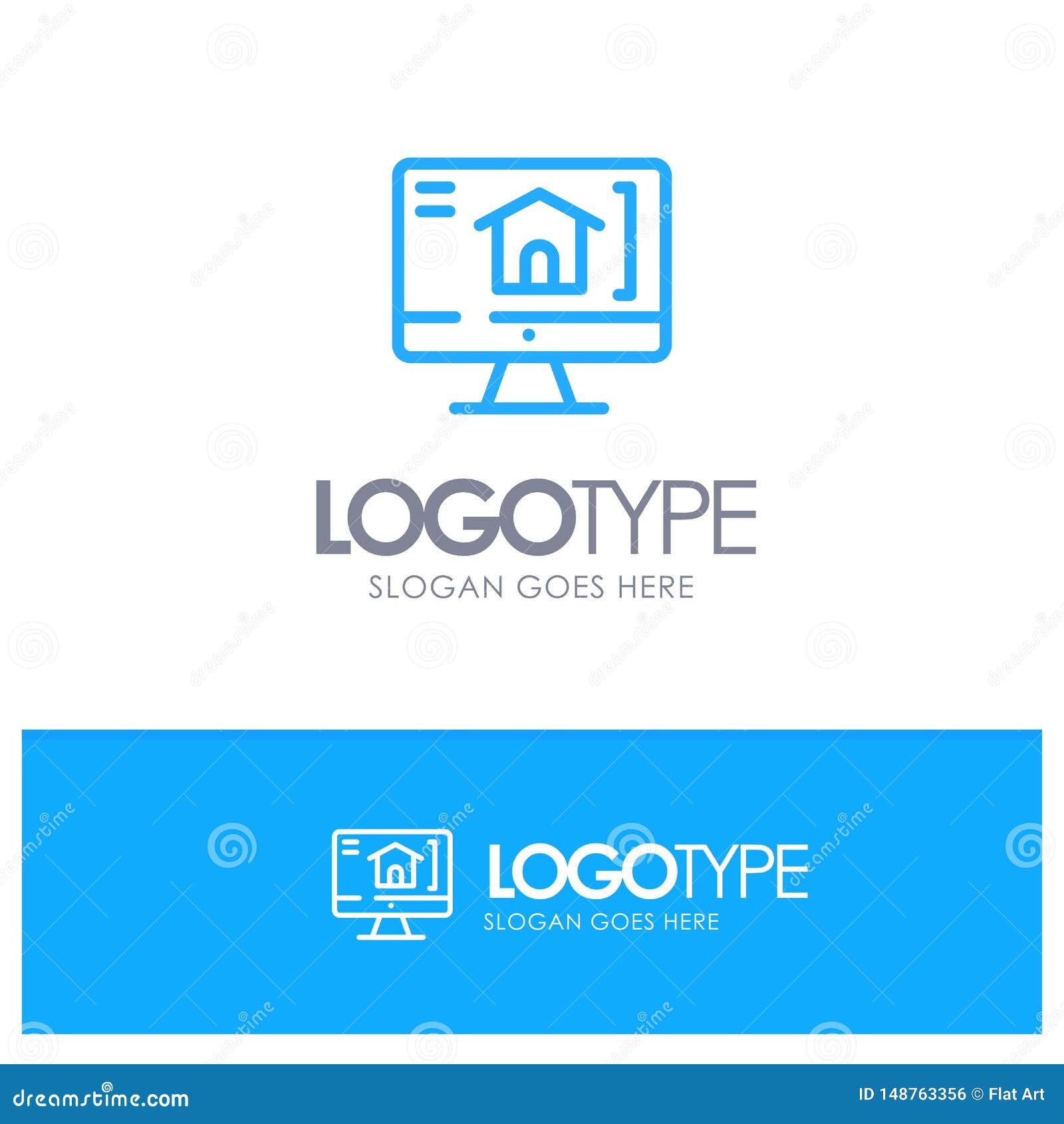 Computer, Home, House Blue OutLine Logo with Place for Tagline Stock ...