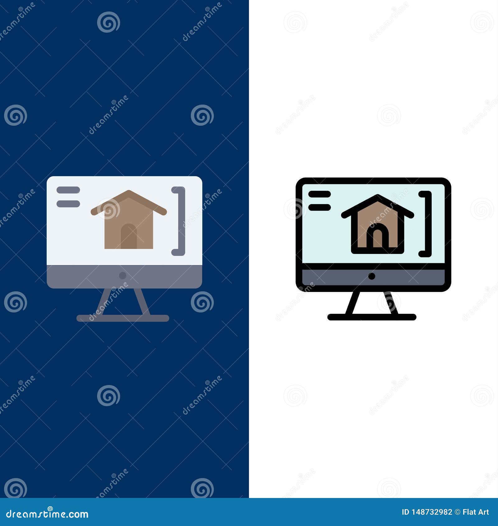 Computer, Home, House Icons. Flat and Line Filled Icon Set Vector Blue ...