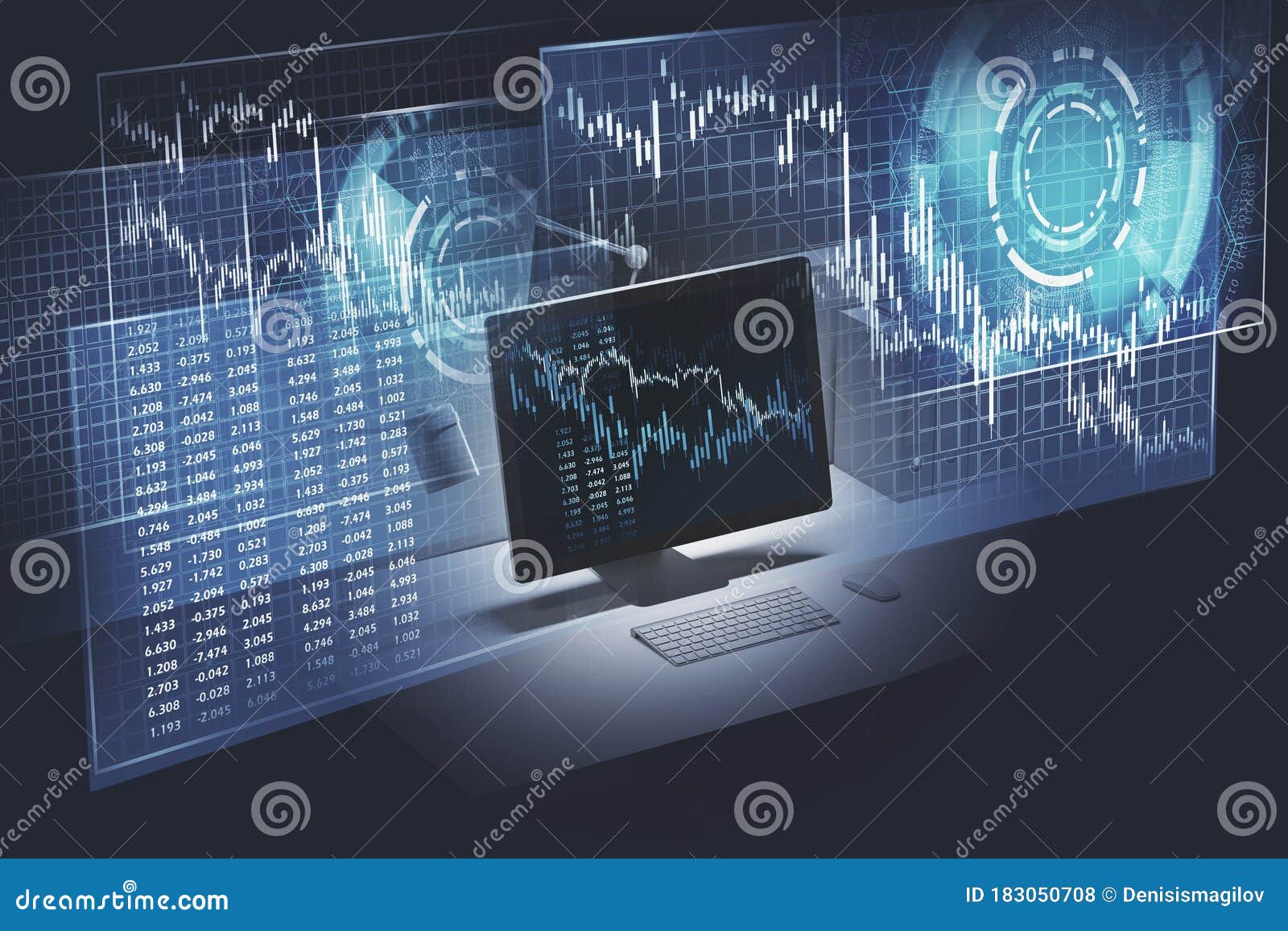 Computer and HUD Stock Market Interface Stock Illustration ...
