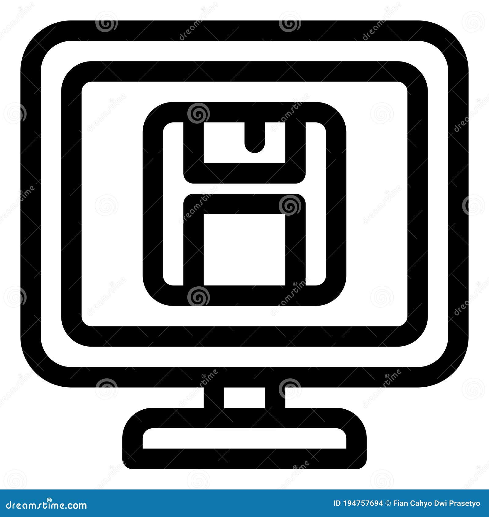 Computer Icon Black and White Line Stock Vector - Illustration of ...