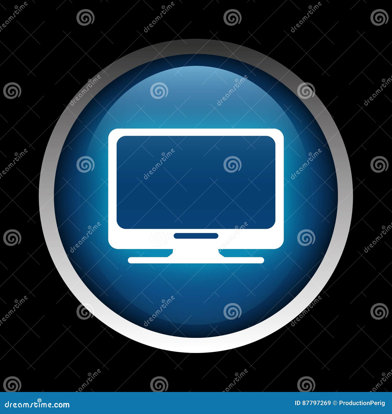 Computer Icon on a Circle Isolated on a Black Background Stock ...