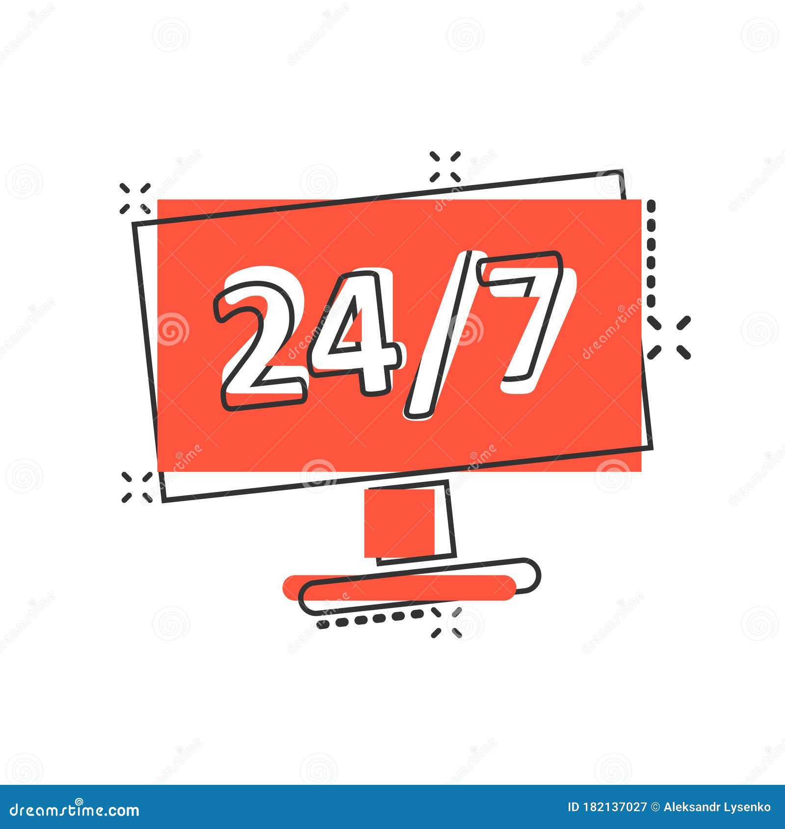 24/7 Computer Icon in Comic Style. All Day Service Cartoon Vector ...